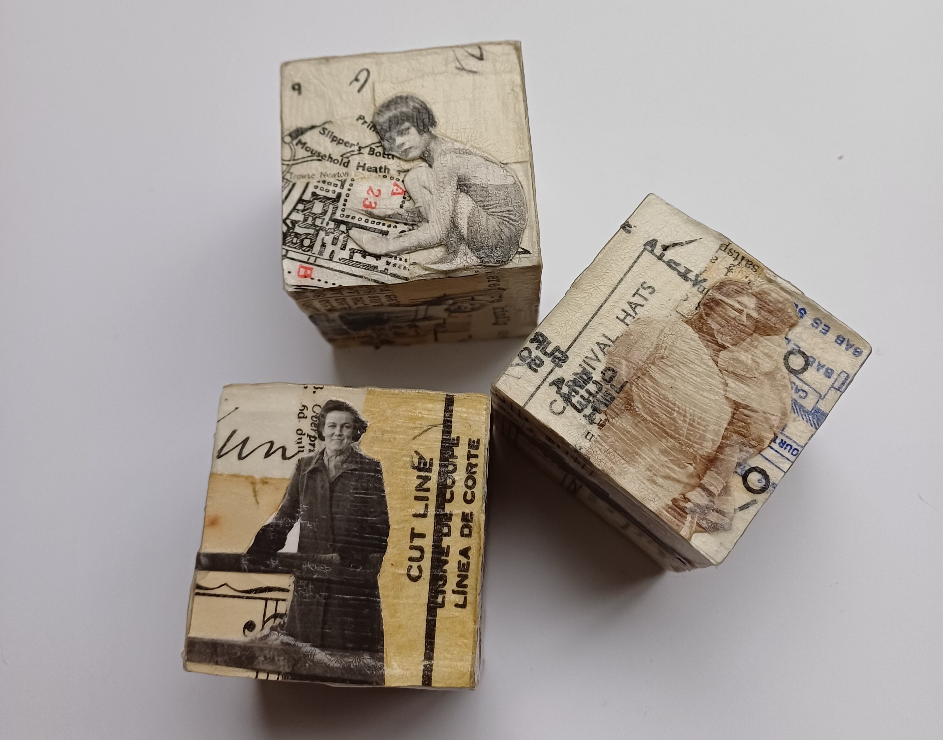 Collage Art Cubes, Collaged Wooden Blocks, Vintage Papers, Found Photos ...