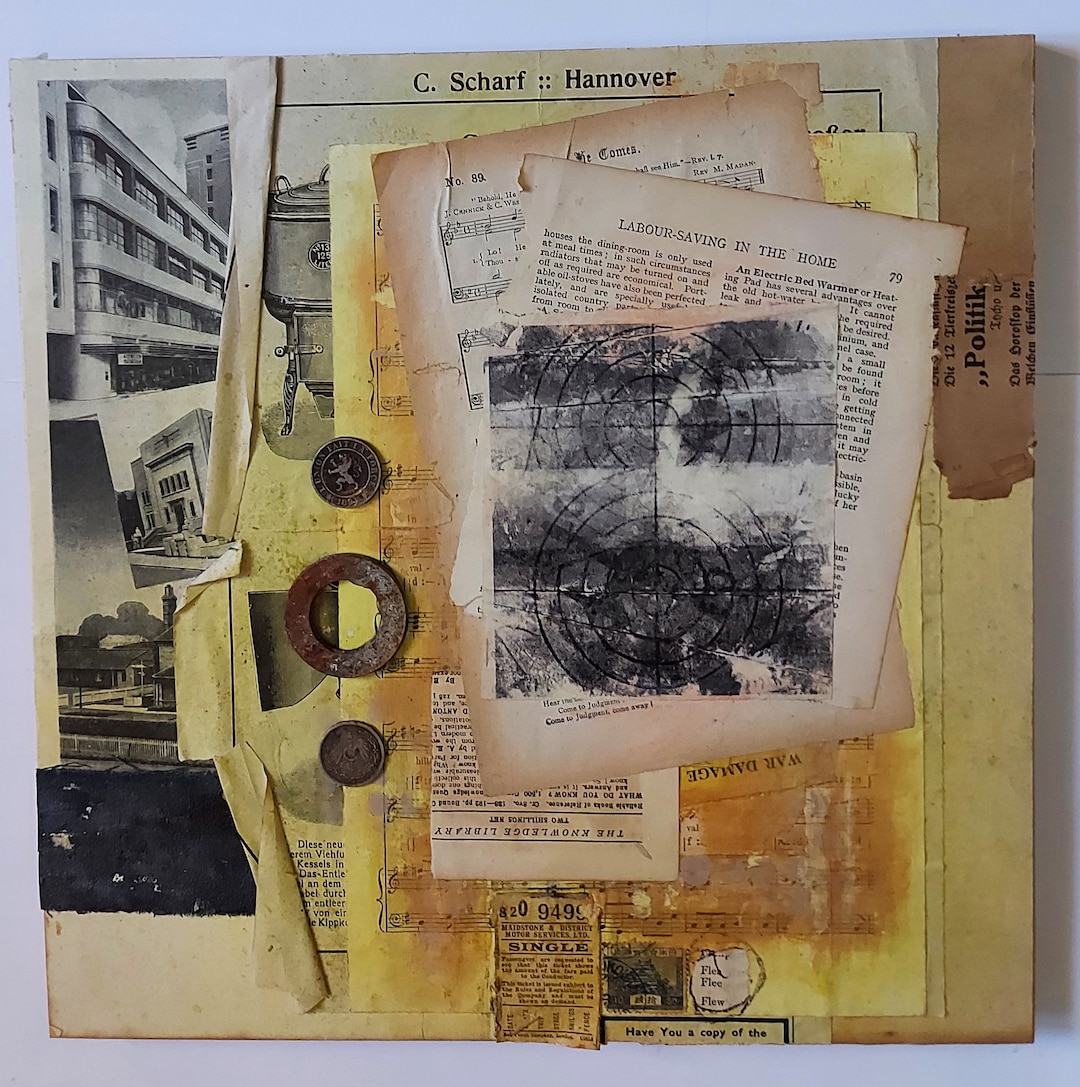 Original Collage Art, Handmade, Vintage Papers, Cradled Wood, Mixed ...