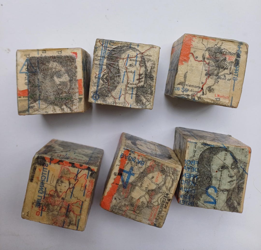 Collage Art Blocks, Cubes, Vintage Papers, Mixed Media, 3.5cm, Set of ...