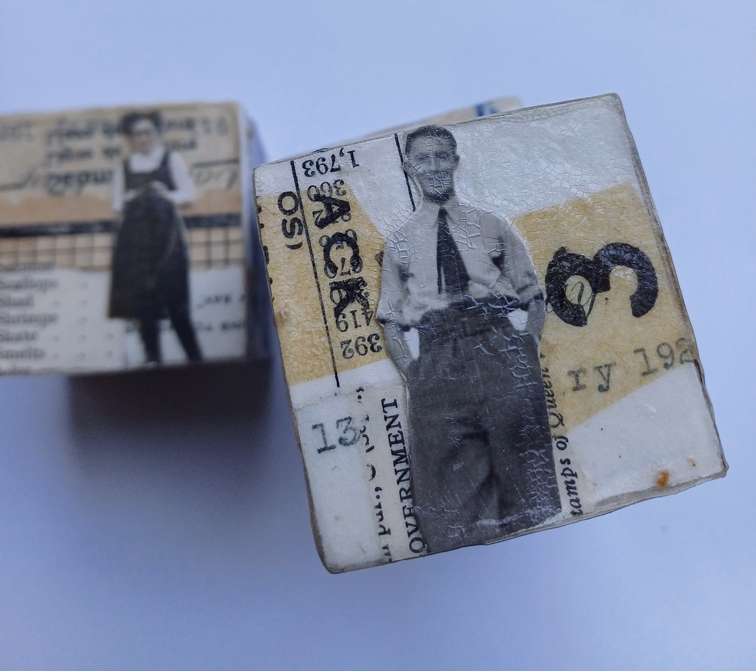 Collage Art Cubes, Collaged Wooden Blocks, Vintage Papers, Found Photos ...