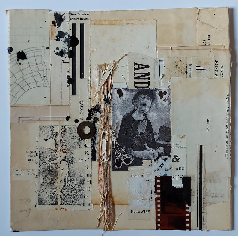 Original Collage Art, Handmade, Retro Style, Vintage Papers, Mountboard ...