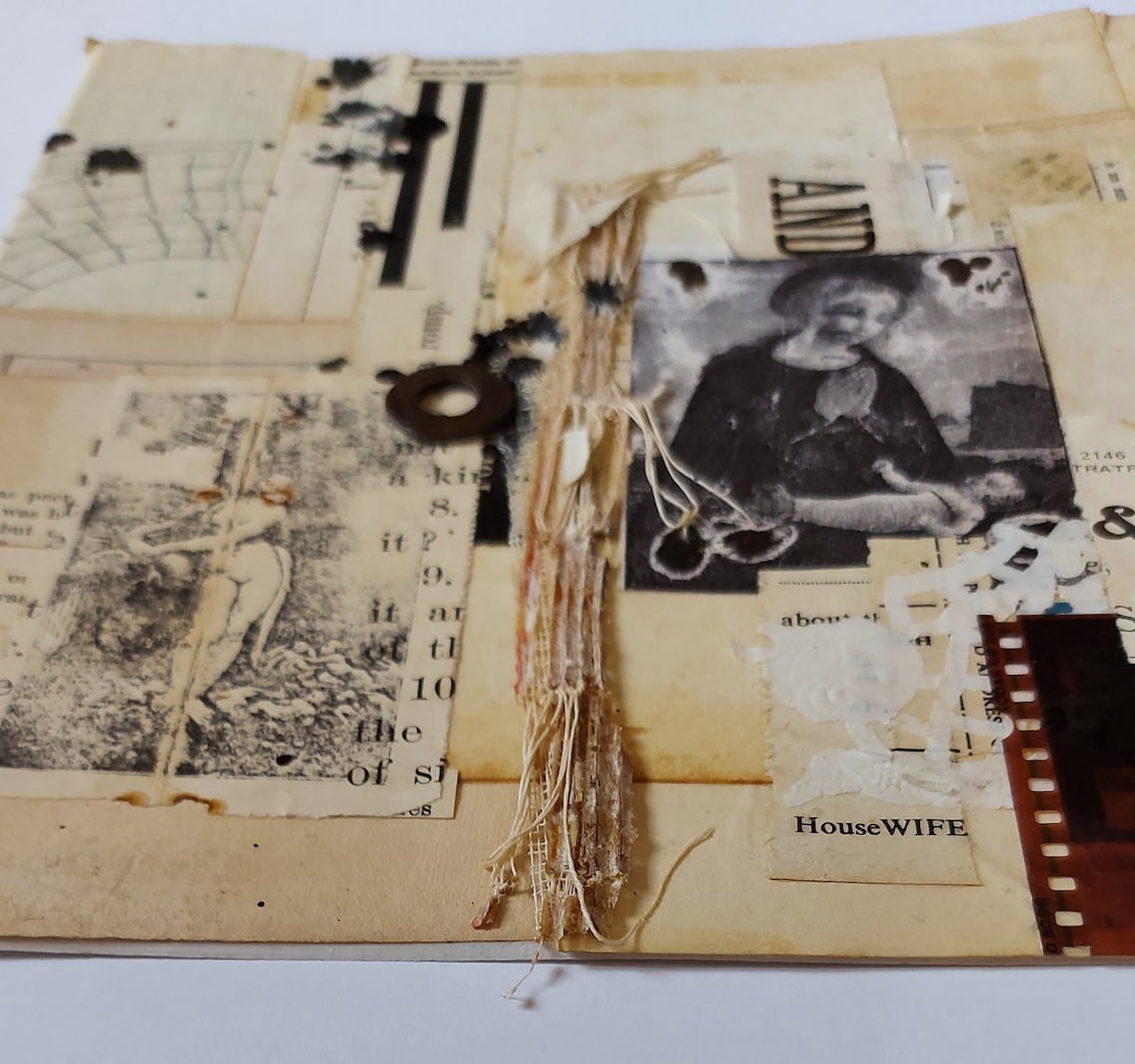 Original Collage Art, Handmade, Retro Style, Vintage Papers, Mountboard ...