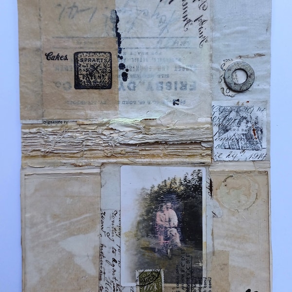 Original Collage Art, Handmade, Retro Style, Vintage Papers, Mountboard ...