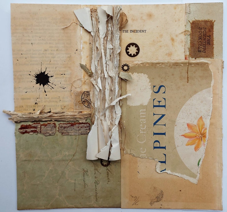 Handmade Original Collage, Vintage Papers, Mixed Media, 25.5cm Square ...