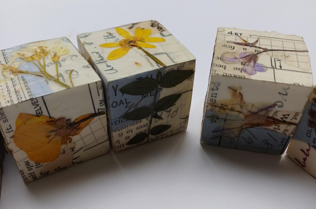 Six Collaged Cubes, Art Cubes, Collaged Blocks, Collage on Wood - Etsy