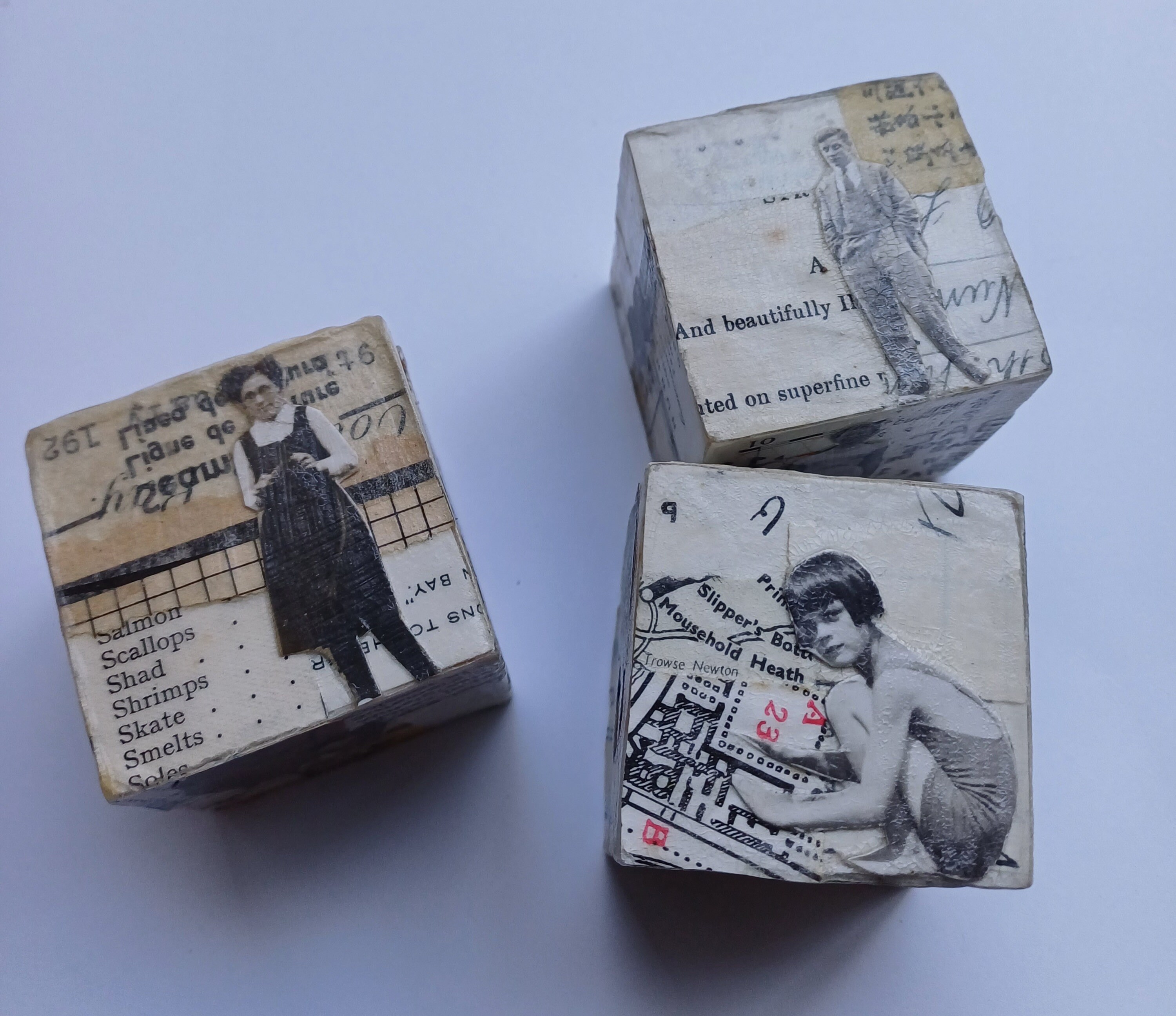 Collage Art Cubes, Collaged Wooden Blocks, Vintage Papers, Found Photos ...