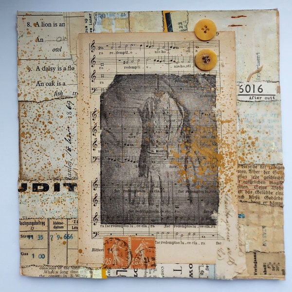 Original Collage Art, Handmade, Retro Style, Vintage Papers, Mountboard ...
