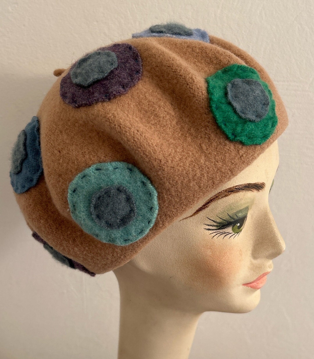 Wool Felt Beret With Upcycled Cashmere Circle Appliques - Etsy