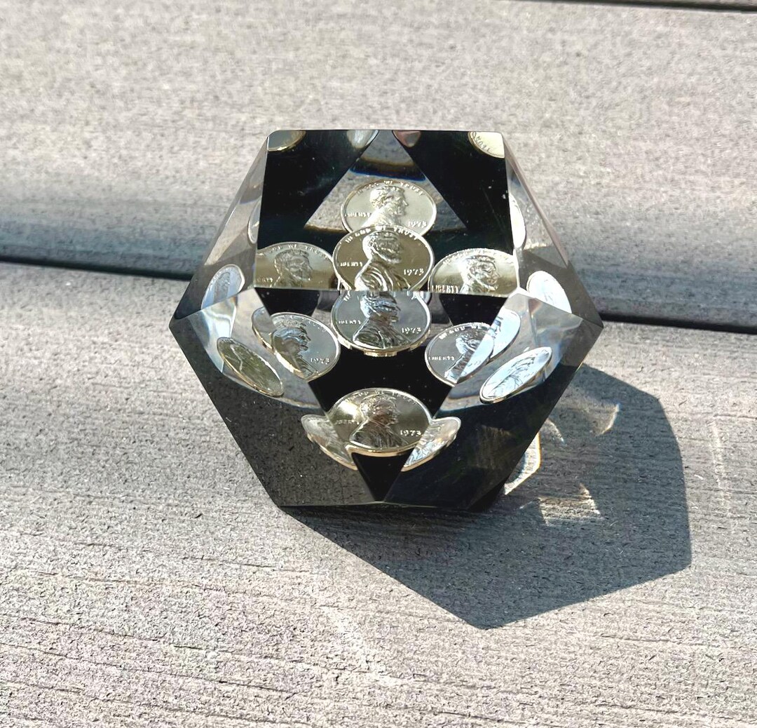 1973 US Penny Prismatic Prism Paperweight, Sealed in Lucite, 1970s Rare ...