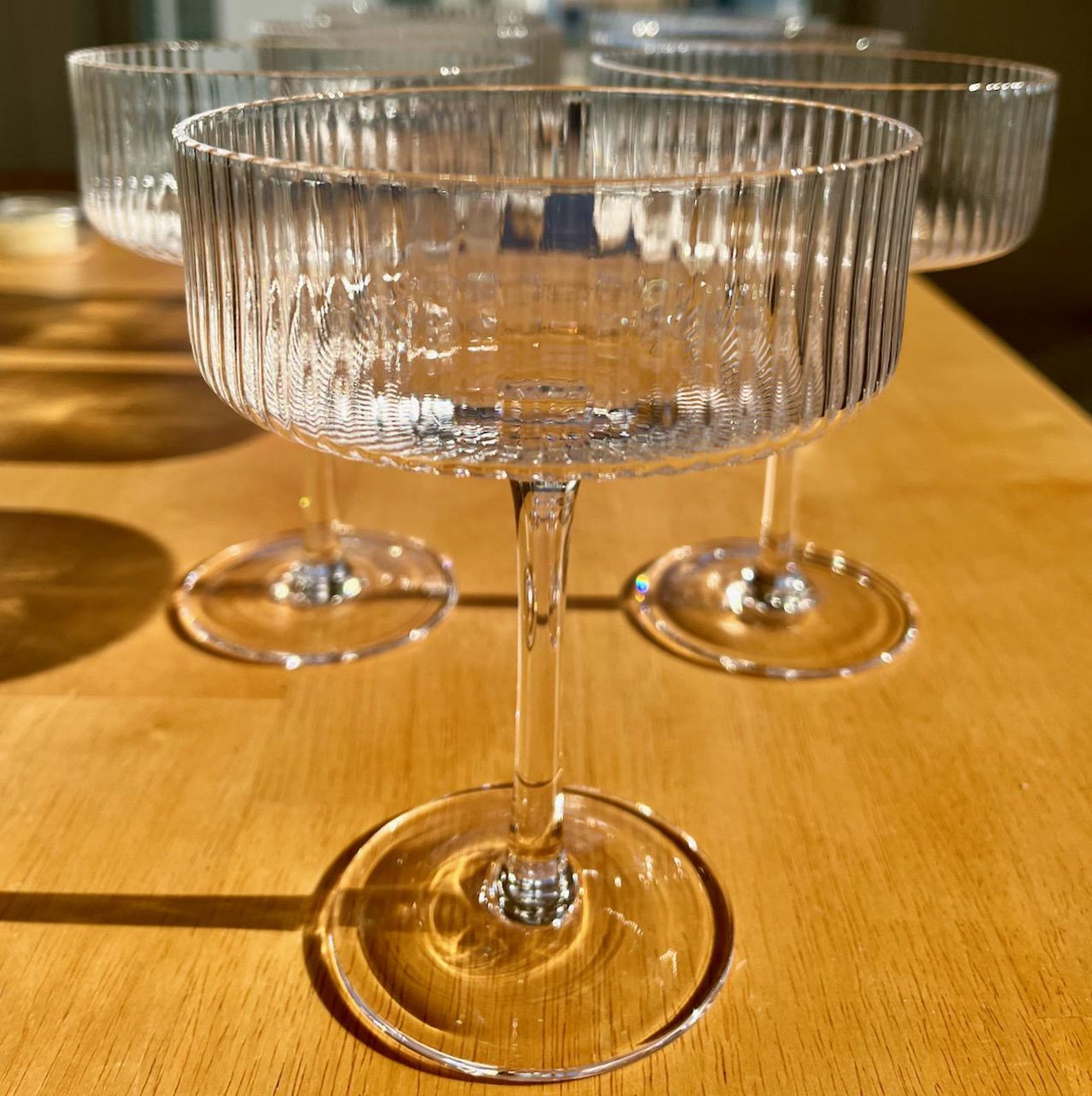 4 Ribbed Coupe Champagne Cocktail Glasses, Ribbed Glass, Clear Glass ...