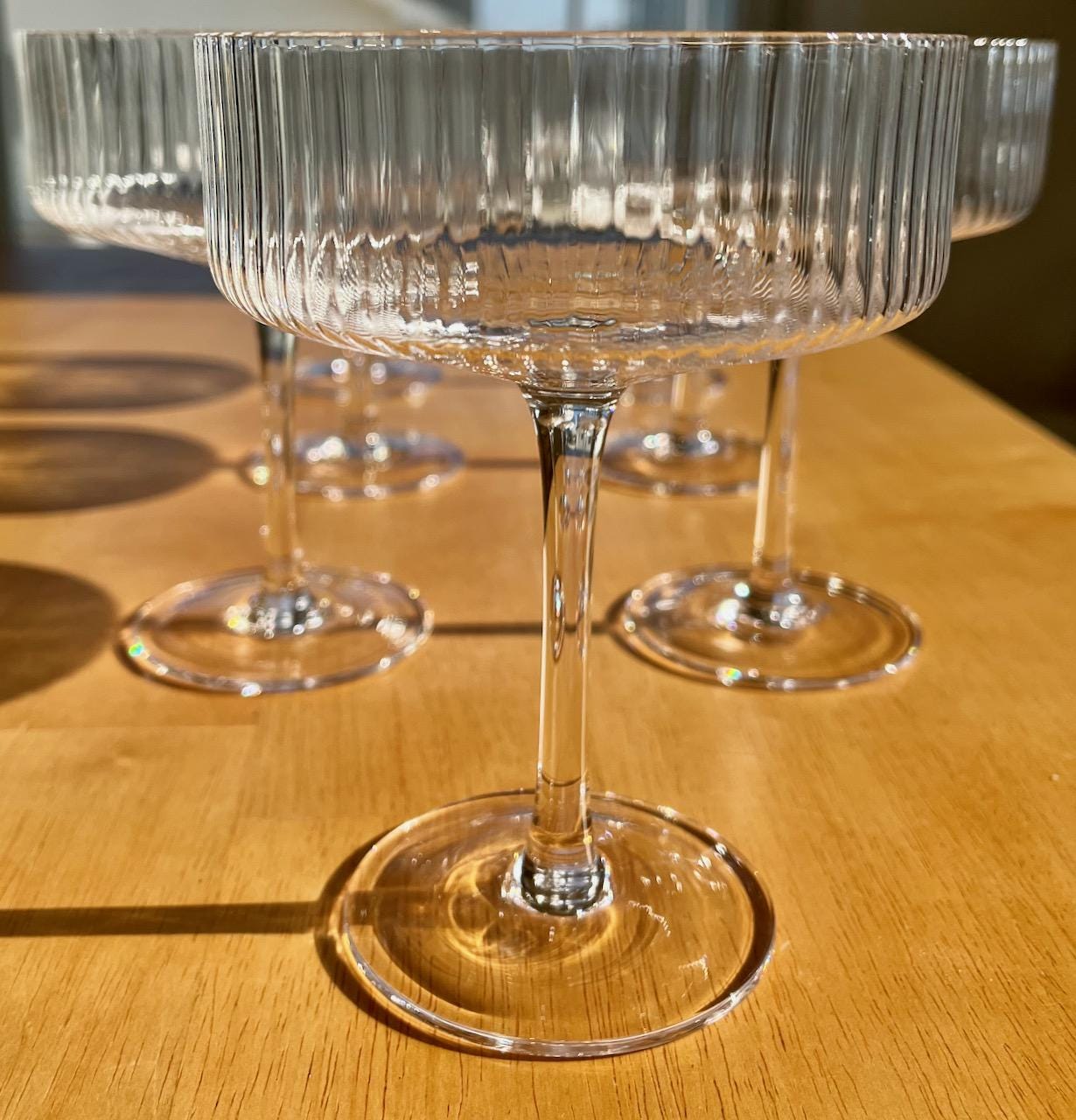 4 Ribbed Coupe Champagne Cocktail Glasses, Ribbed Glass, Clear Glass ...