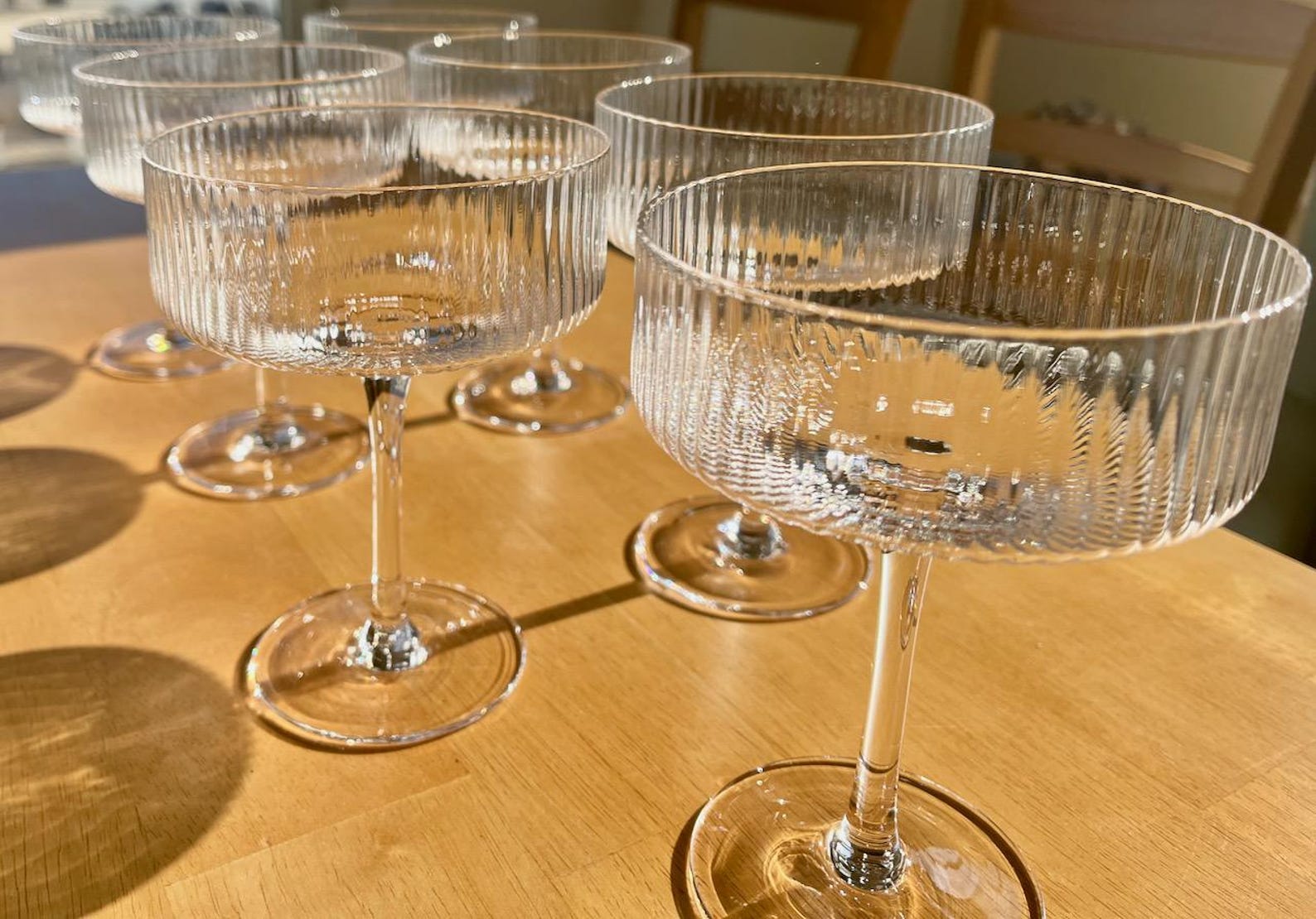 4 Ribbed Coupe Champagne Cocktail Glasses, Ribbed Glass, Clear Glass ...