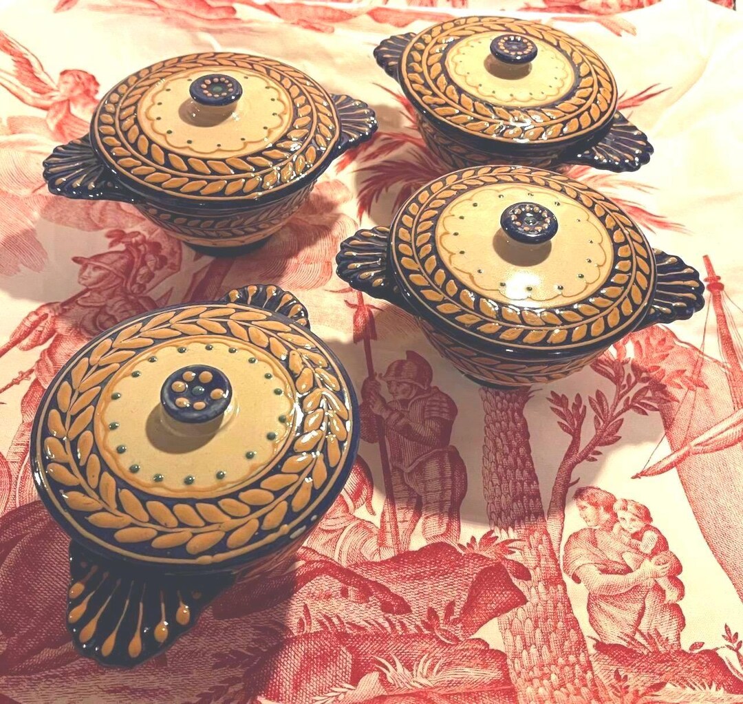 HB QUIMPER Covered Bowls, Set of 4 Signed Quimper, Rare FAIENCE, Rare ...