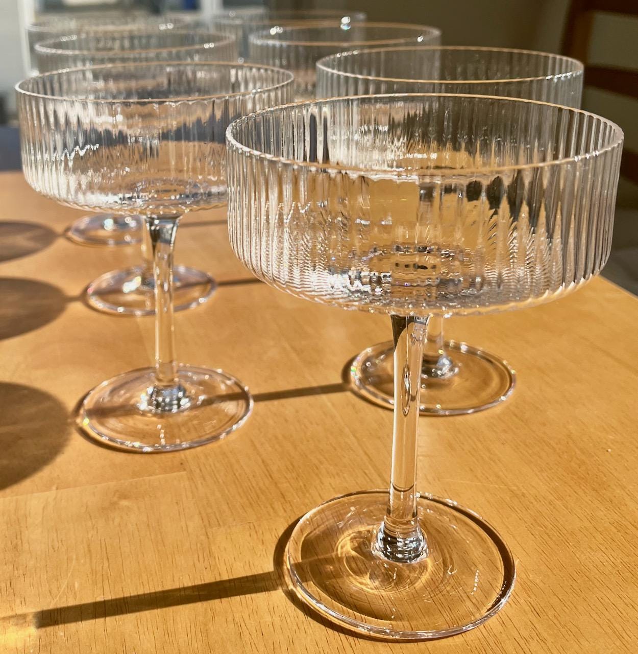 4 Ribbed Coupe Champagne Cocktail Glasses, Ribbed Glass, Clear Glass ...