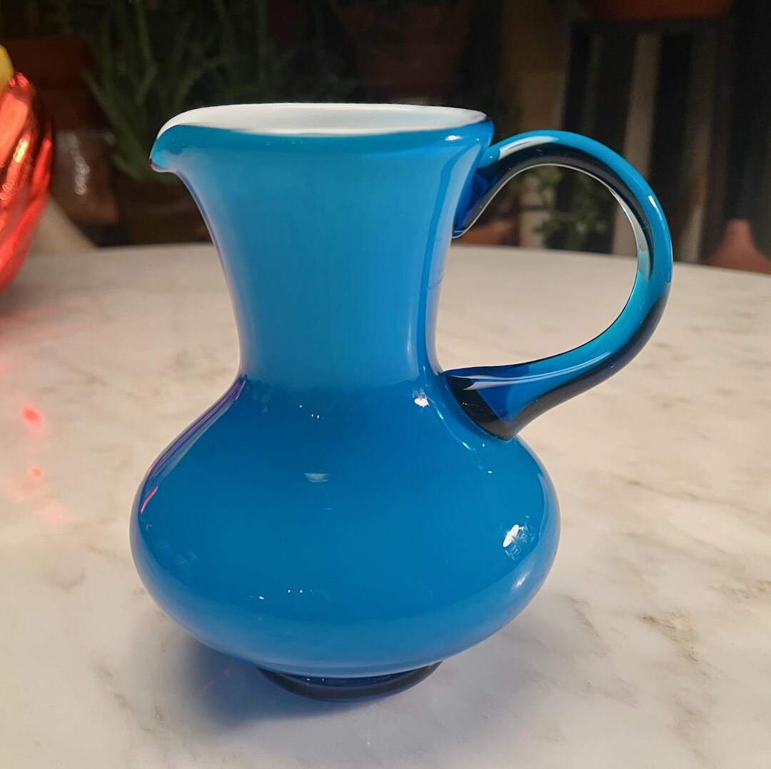 Carlo Moretti Pitcher, Blue Cased Glass, Moretti Cased Pitcher, Moretti ...