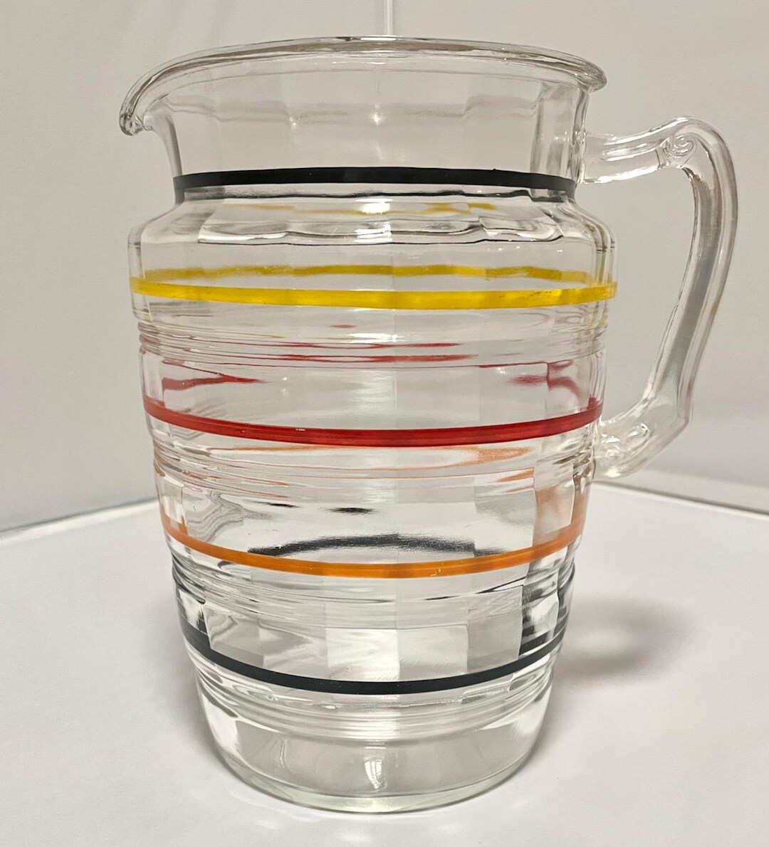 Vintage Seamed Glass 1950s Pitcher, Rainbow Ribbed, EUC, Glass Handle ...