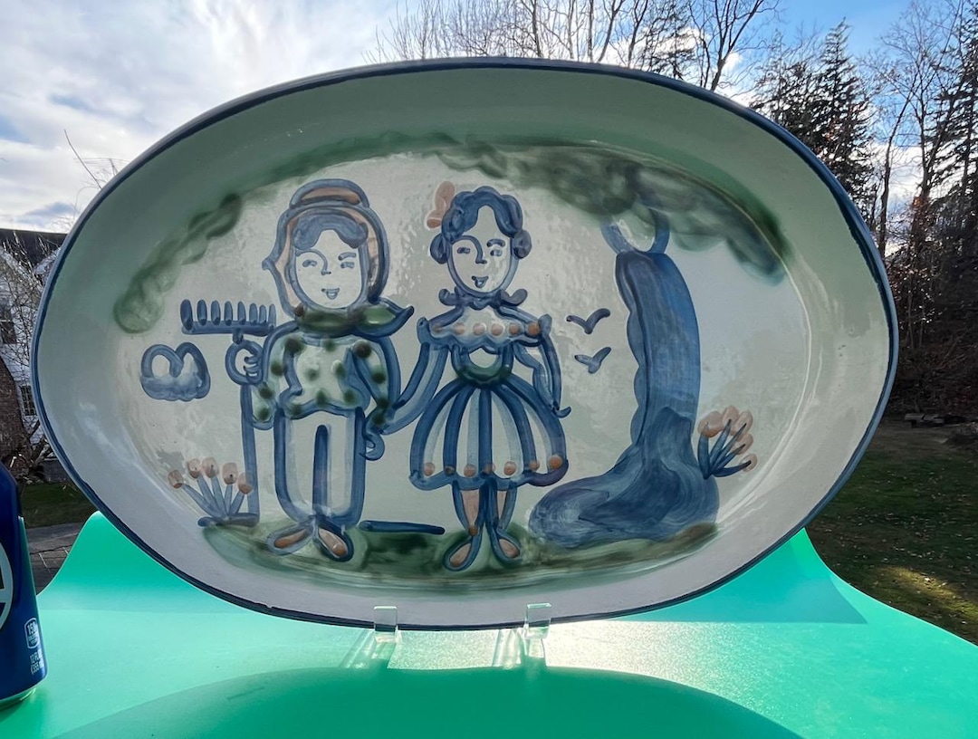 Vintage MA Hadley XL Platter, Serving Platter, Stoneware Folk Art ...