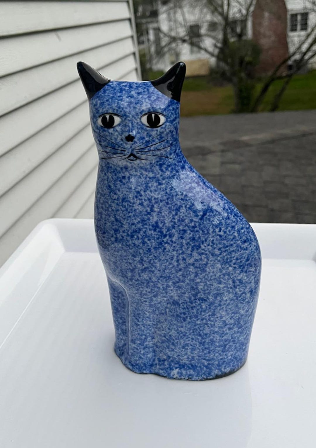 VTG Blue CAT, Porcelain Blue Cat, Spongeware Blue Cat, Speckled Calico ...