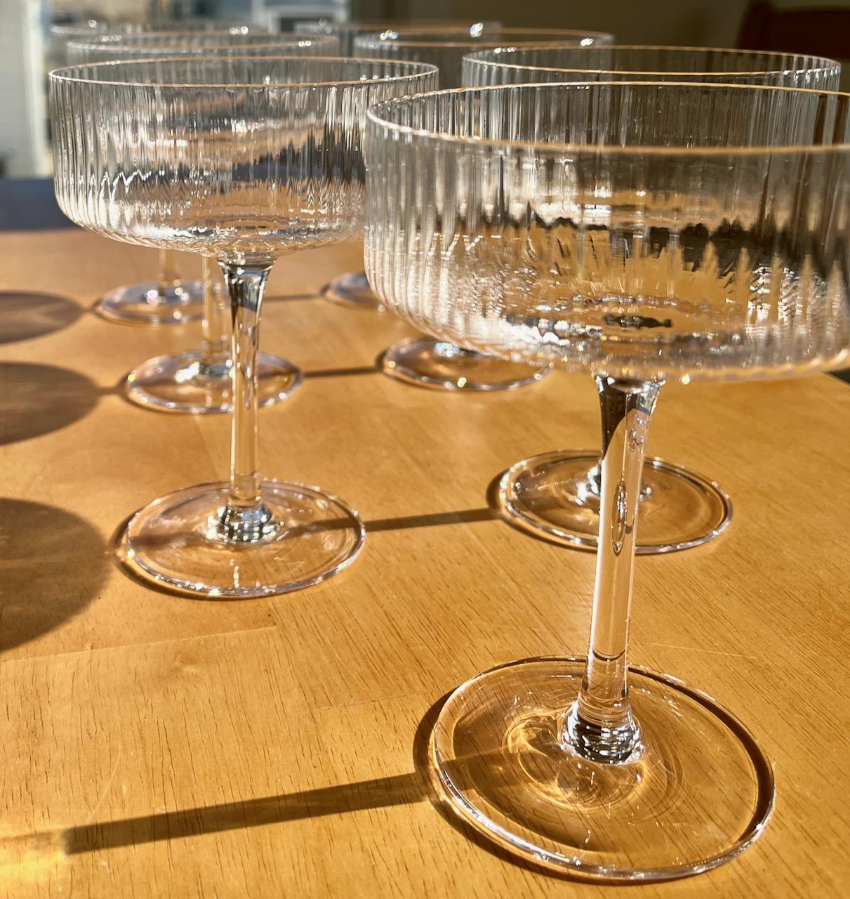 4 Ribbed Coupe Champagne Cocktail Glasses, Ribbed Glass, Clear Glass ...