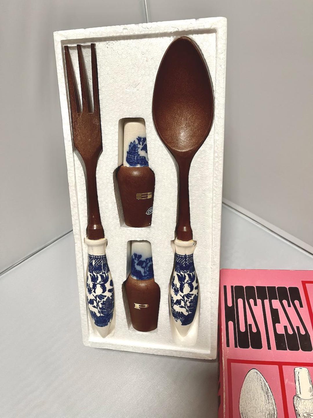 1960s Server Set, Hostess Set, Teak Blue Willow, NOS Set, Original Mid ...