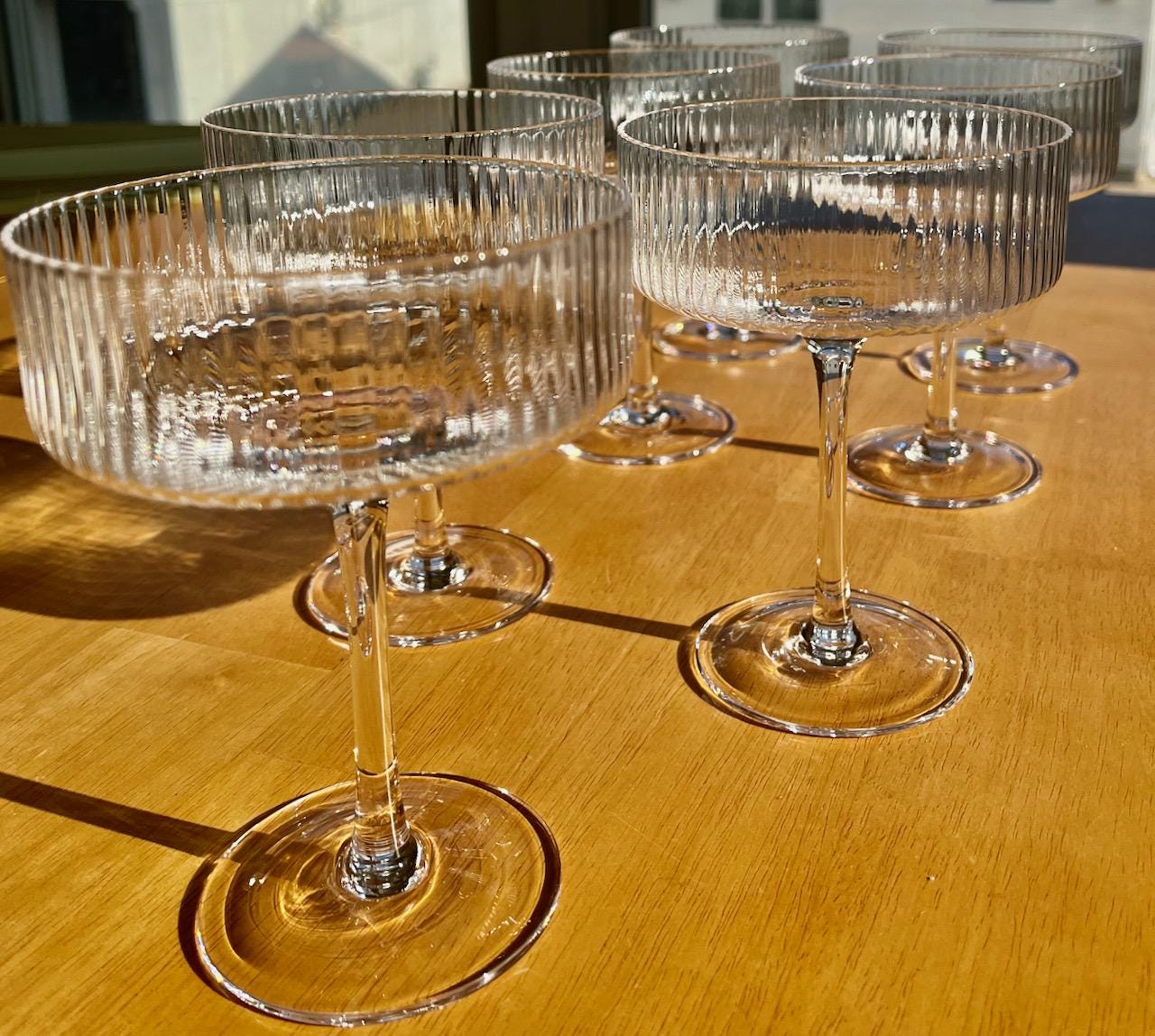 4 Ribbed Coupe Champagne Cocktail Glasses, Ribbed Glass, Clear Glass ...