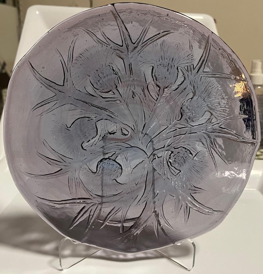Amethyst Art Glass, Botanical Plate, Thistle, Blue Swirl, Flawless ...