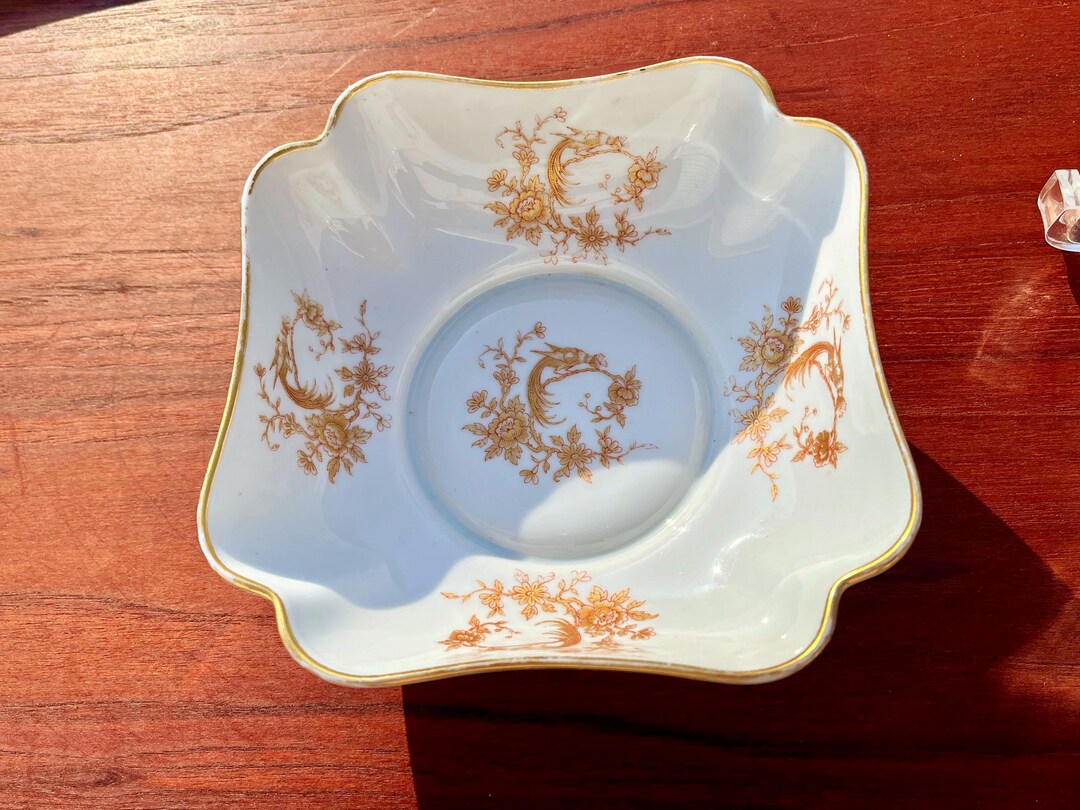 Rare Antique Limoges, Limoges Square Bowl, Golden Peacock, Gold Bird of ...