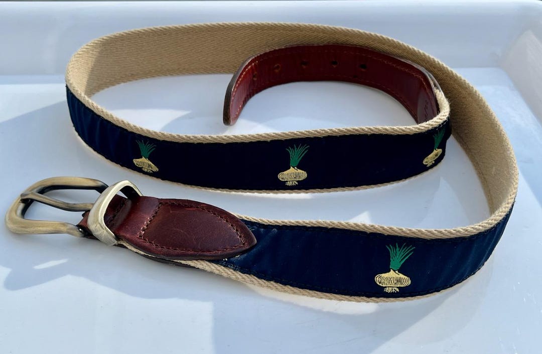 YRI Preppy Belt, Onion Golf Belt, Brass Buckle, VTG Leather Tabs, Navy ...