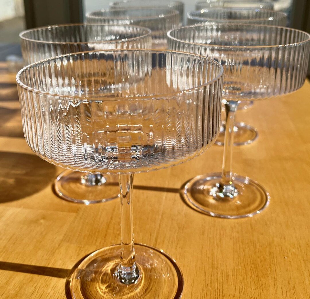 4 Ribbed Coupe Champagne Cocktail Glasses, Ribbed Glass, Clear Glass ...