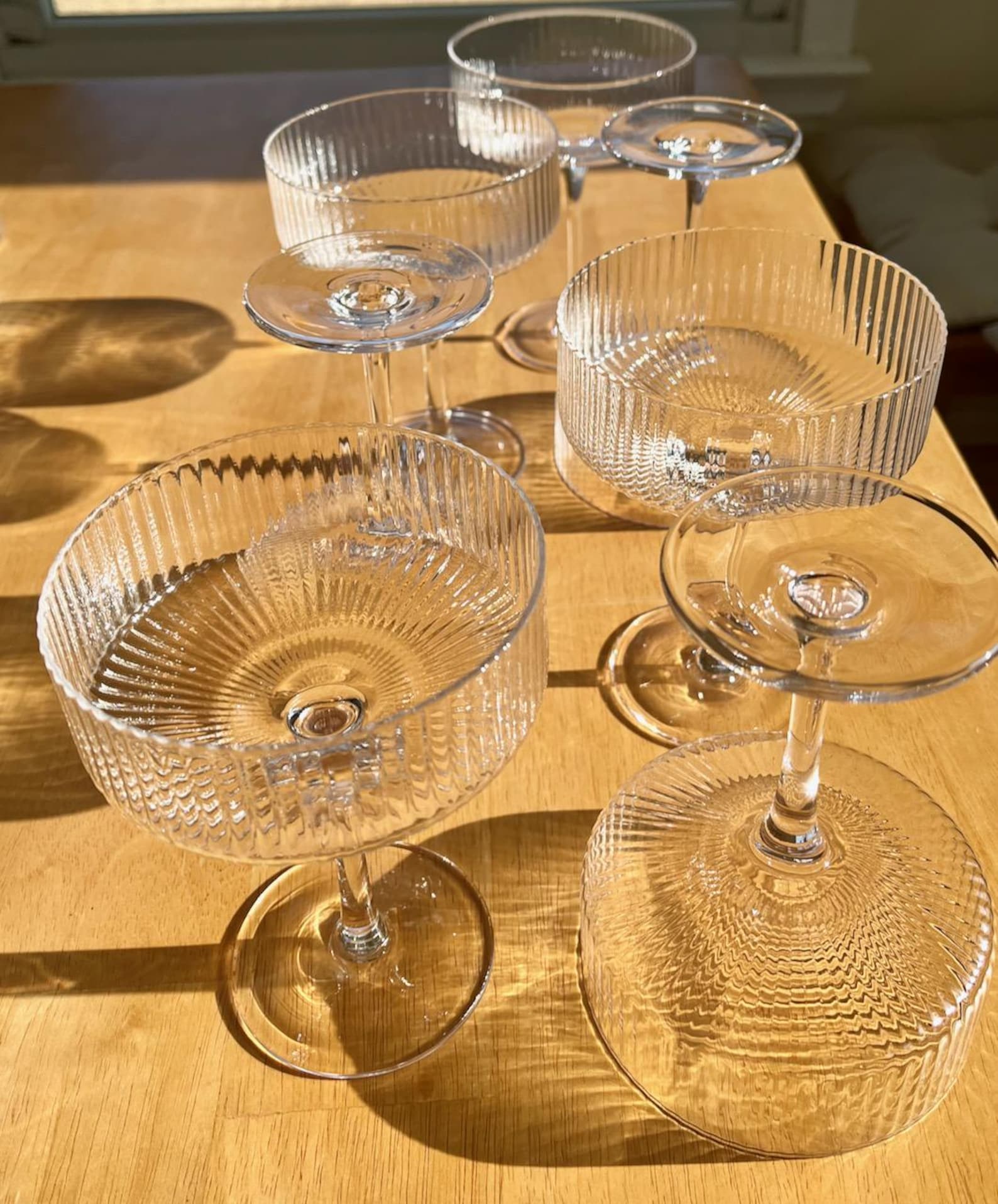 4 Ribbed Coupe Champagne Cocktail Glasses, Ribbed Glass, Clear Glass ...