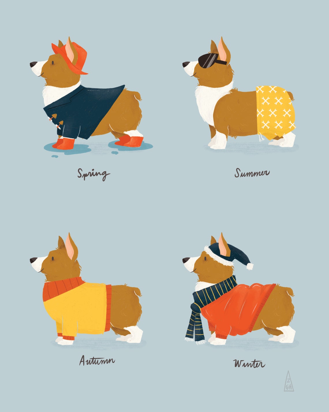 Fine Art Dog Print Seasonal Corgi Illustration Cute | Etsy