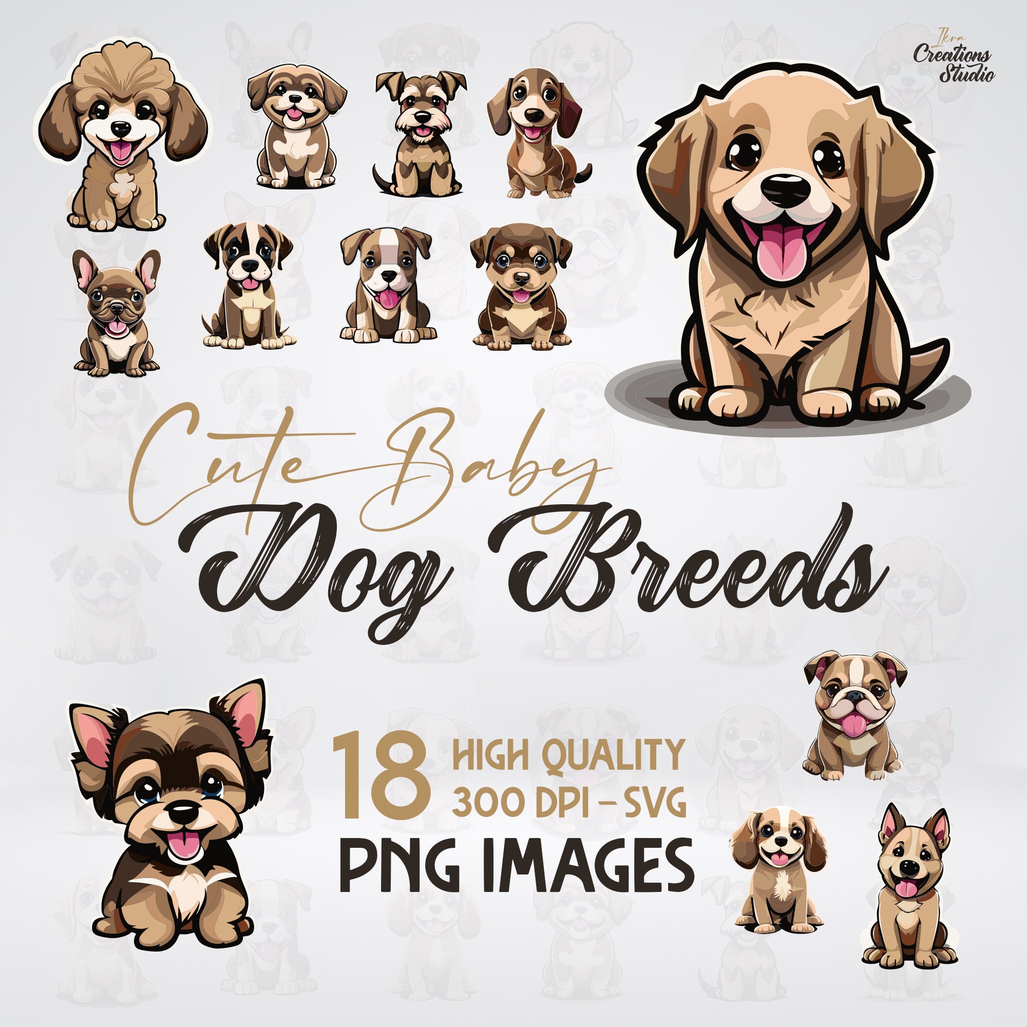Cute Baby Dog Breeds PNG & SVG Bundle, 18 High-quality 300DPI Images ...