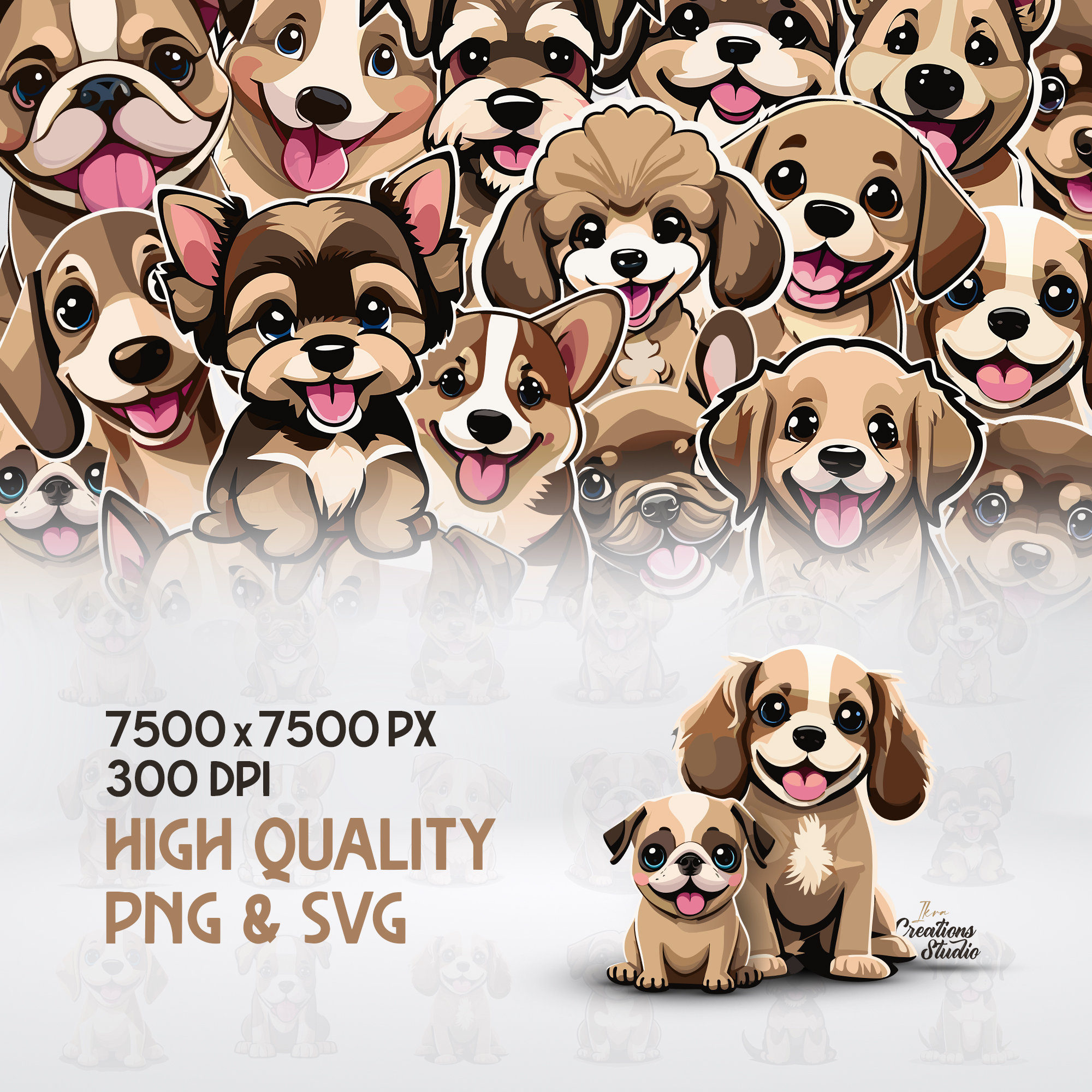 Cute Baby Dog Breeds PNG & SVG Bundle, 18 High-quality 300DPI Images ...