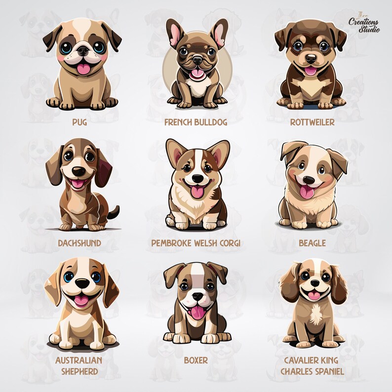 Cute Baby Dog Breeds PNG & SVG Bundle, 18 High-quality 300DPI Images ...
