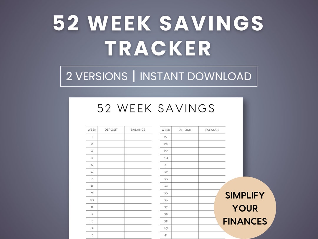 52 Week Savings Tracker Budget Planner Printable Digital Download A4 A5 ...