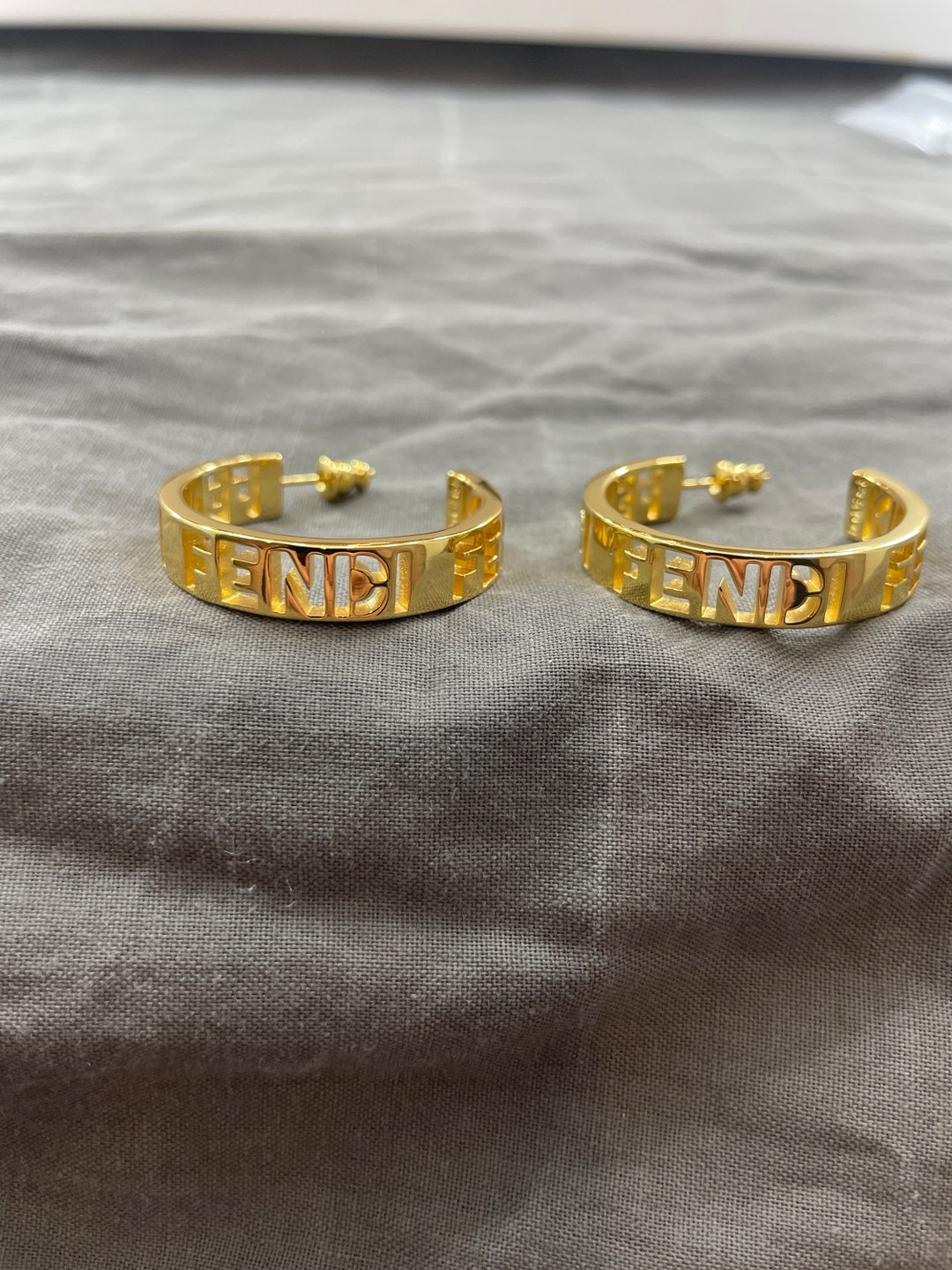 Classic Fendi Gold Hoop Earrings Plus Box - Etsy