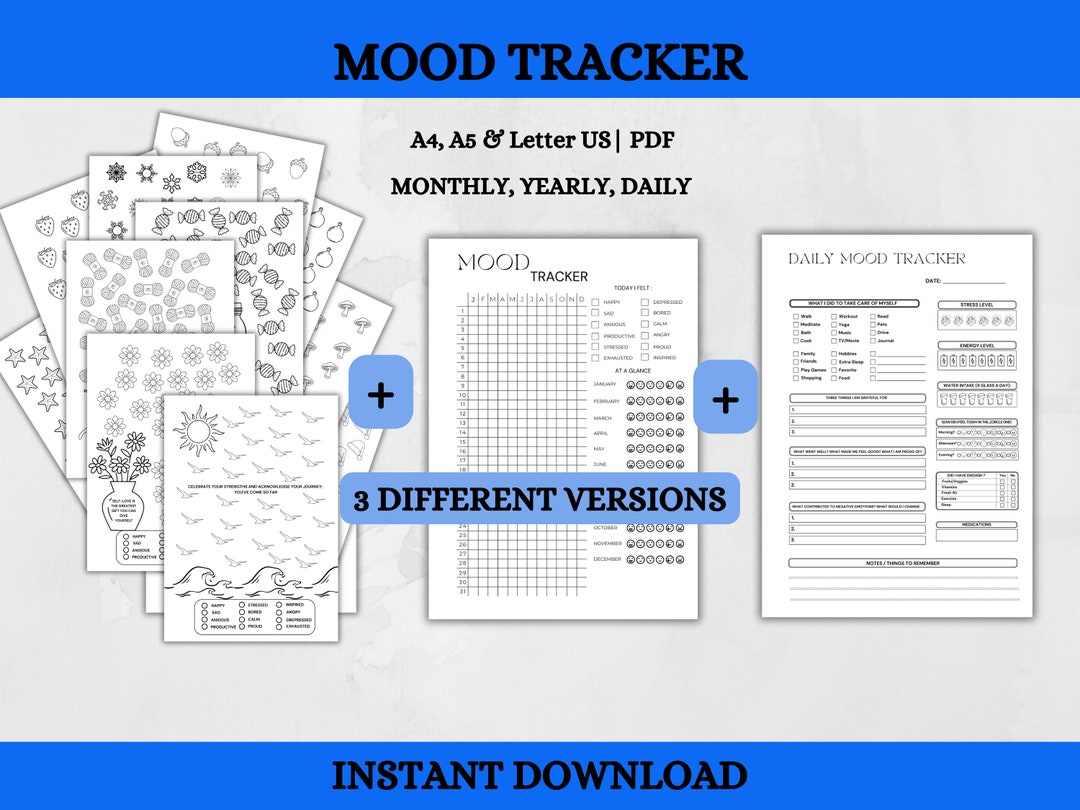 Mood Tracker Printable Kit, Monthly Mood Log, Mood Track Bullet Journal ...