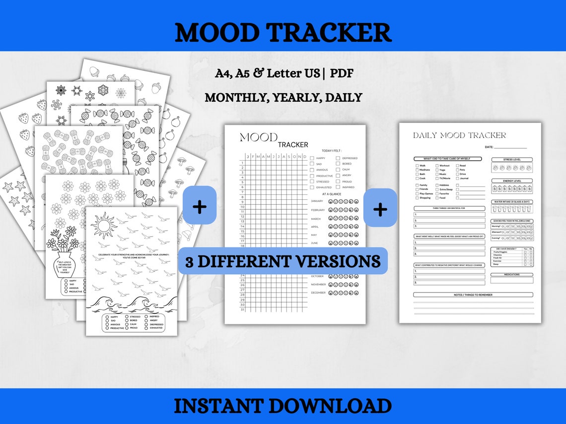 Mood Tracker Printable Kit, Monthly Mood Log, Mood Track Bullet Journal ...