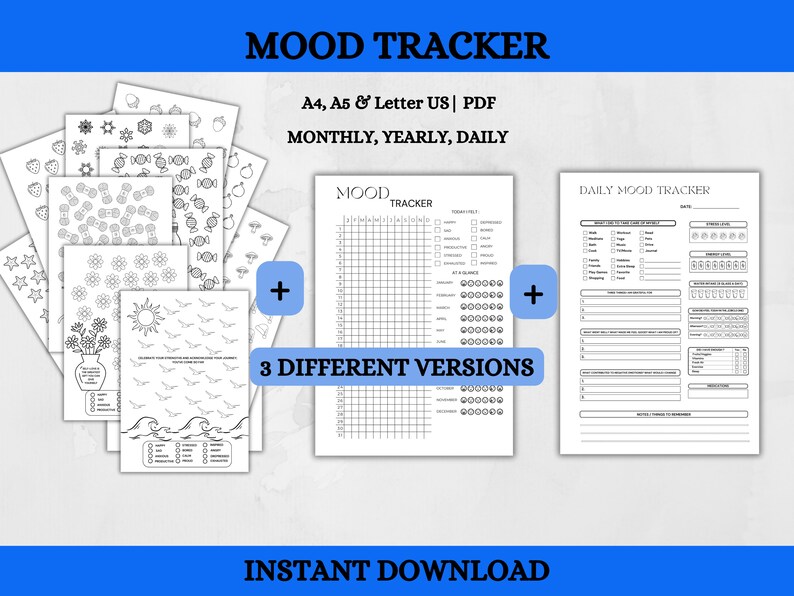Mood Tracker Printable Kit, Monthly Mood Log, Mood Track Bullet Journal ...