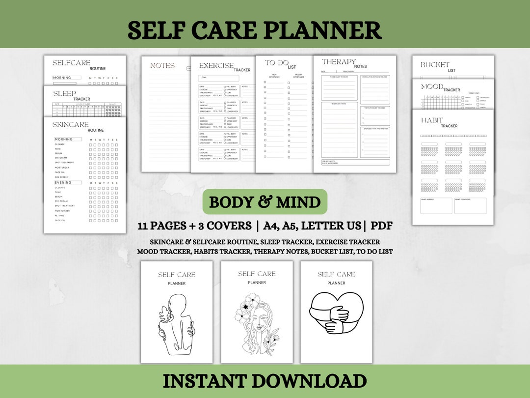 Printable Self Care Journal | Self Care Planner | Mood Tracker | Habit ...