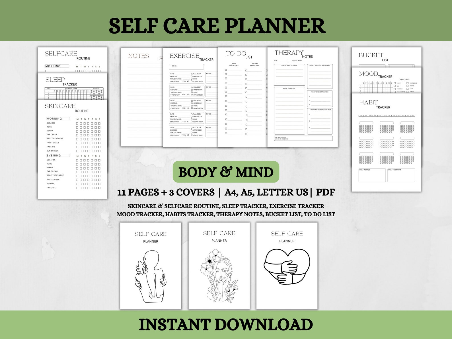 Printable Self Care Journal | Self Care Planner | Mood Tracker | Habit ...