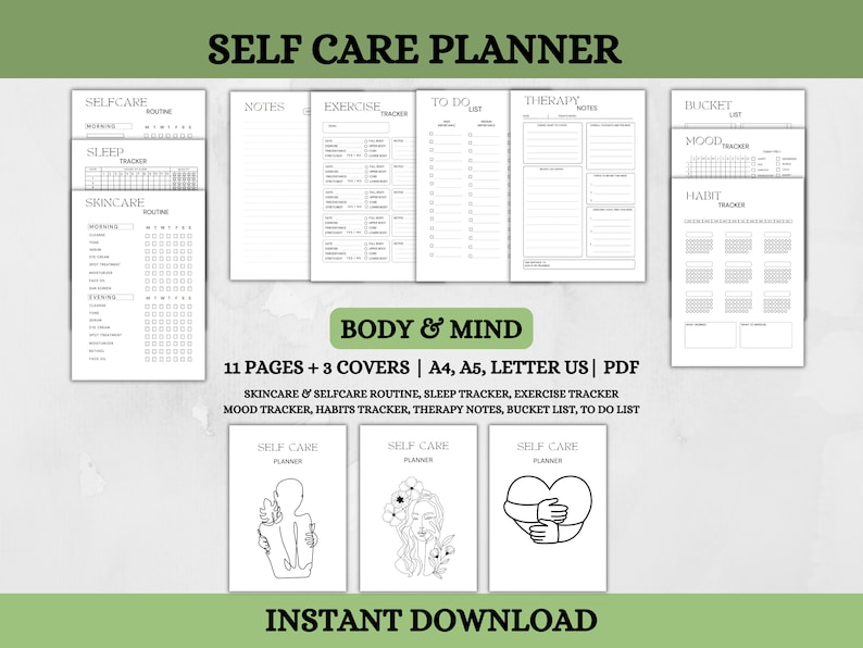 Printable Self Care Journal | Self Care Planner | Mood Tracker | Habit ...