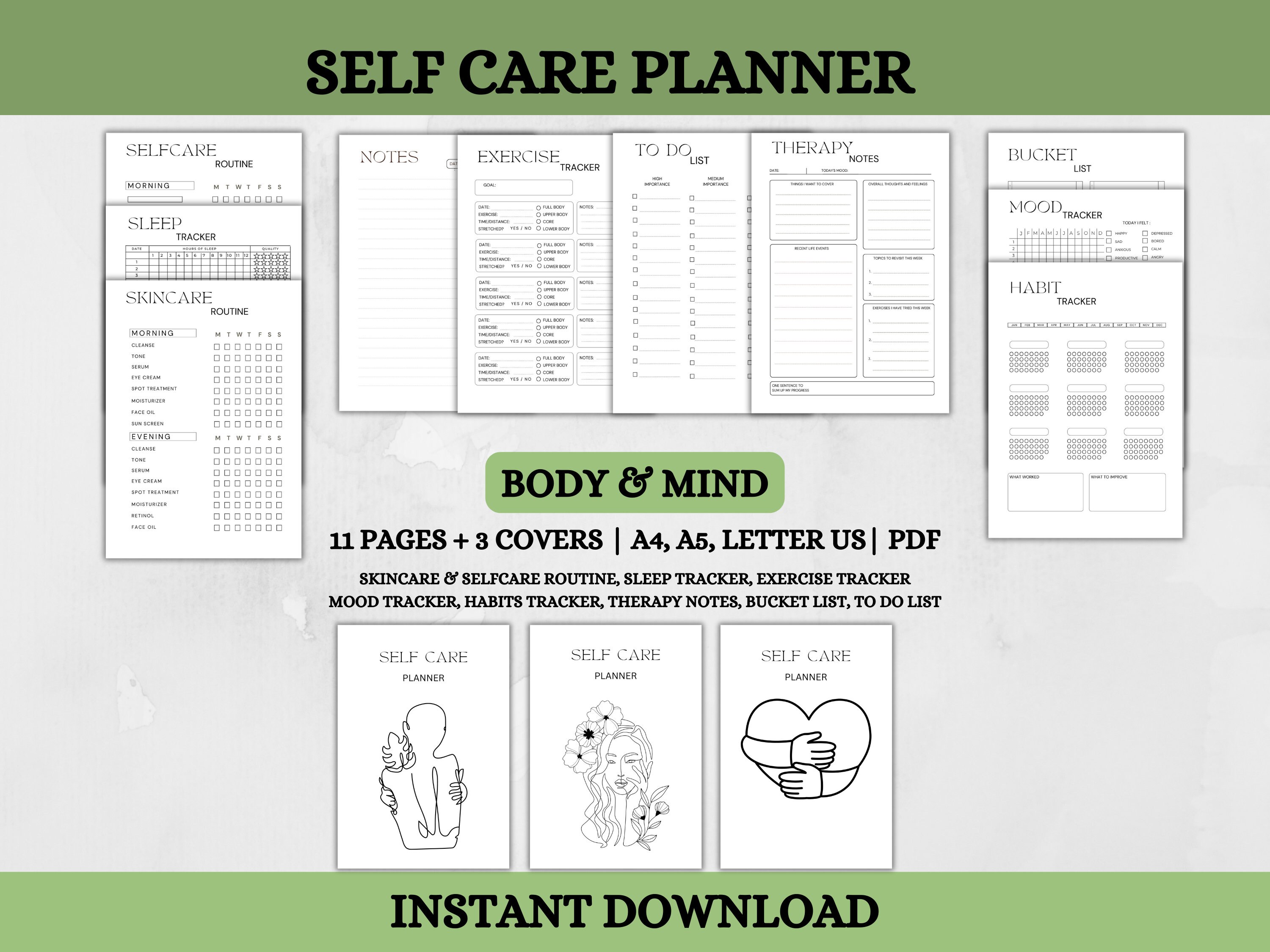 Printable Self Care Journal | Self Care Planner | Mood Tracker | Habit ...