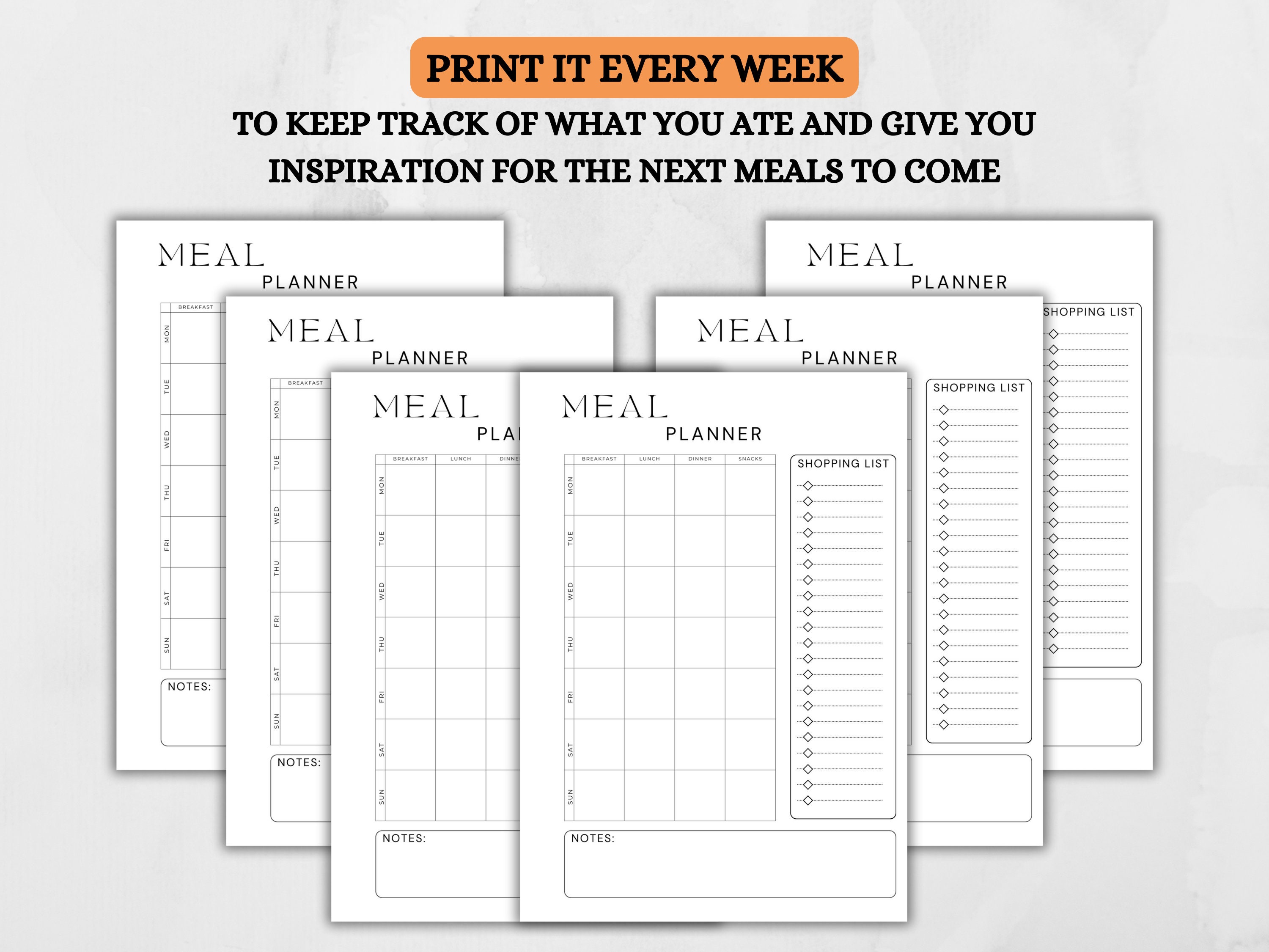 Printable Weekly Meal Planner | Grocery List | 7 Days Menu Plan | Food ...