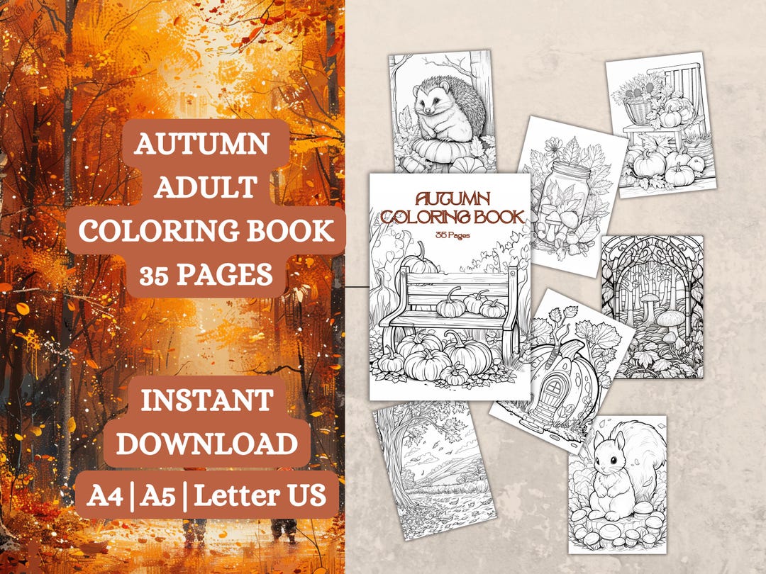 Printable Fall Adult Coloring Book 35 Pages | Coloring Sheets | Instant ...