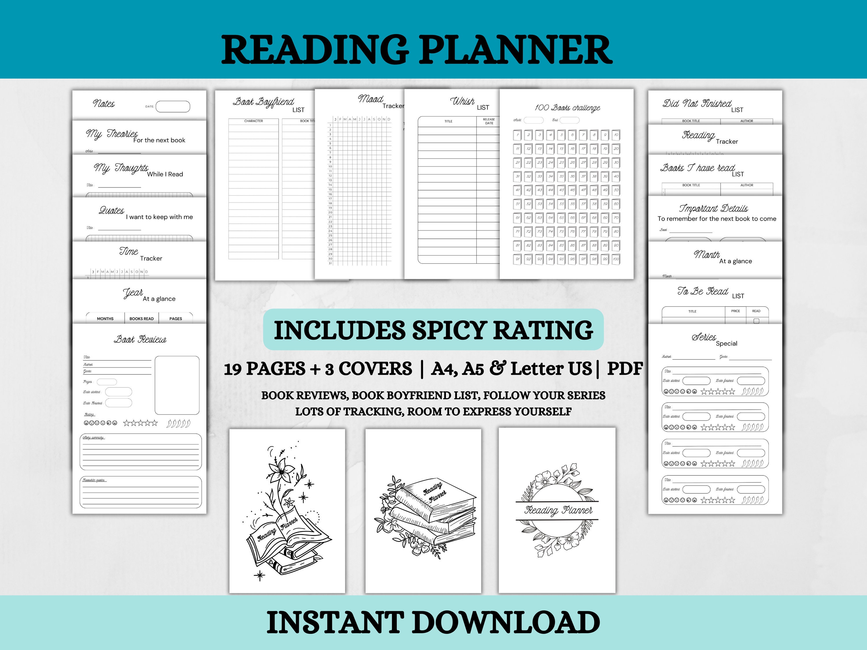 Printable Reading Planner Reading Journal Reading Tracker Reading ...