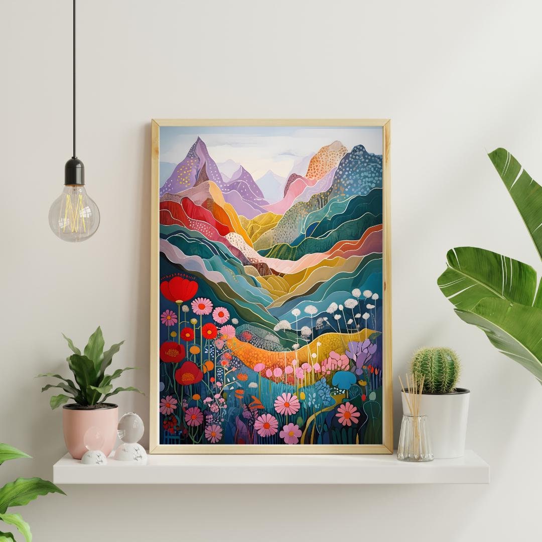 Printable Gift, Abstract Mountain Artwork, Colorful Wall Art, Abstract ...