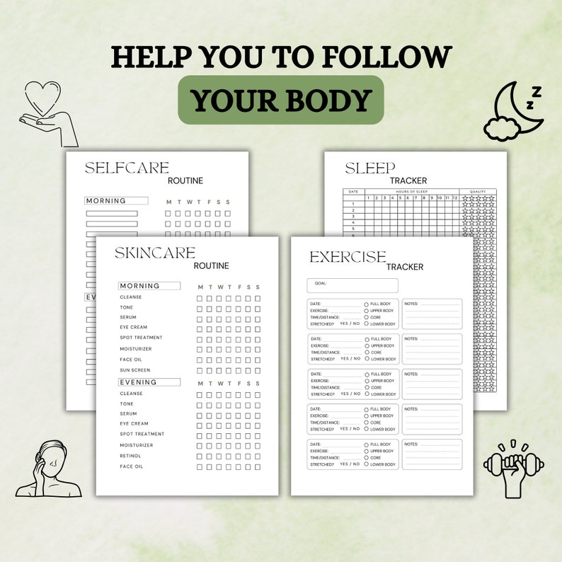 Printable Self Care Planner Mood Tracker Habits Tracker Selfcare Bundle ...