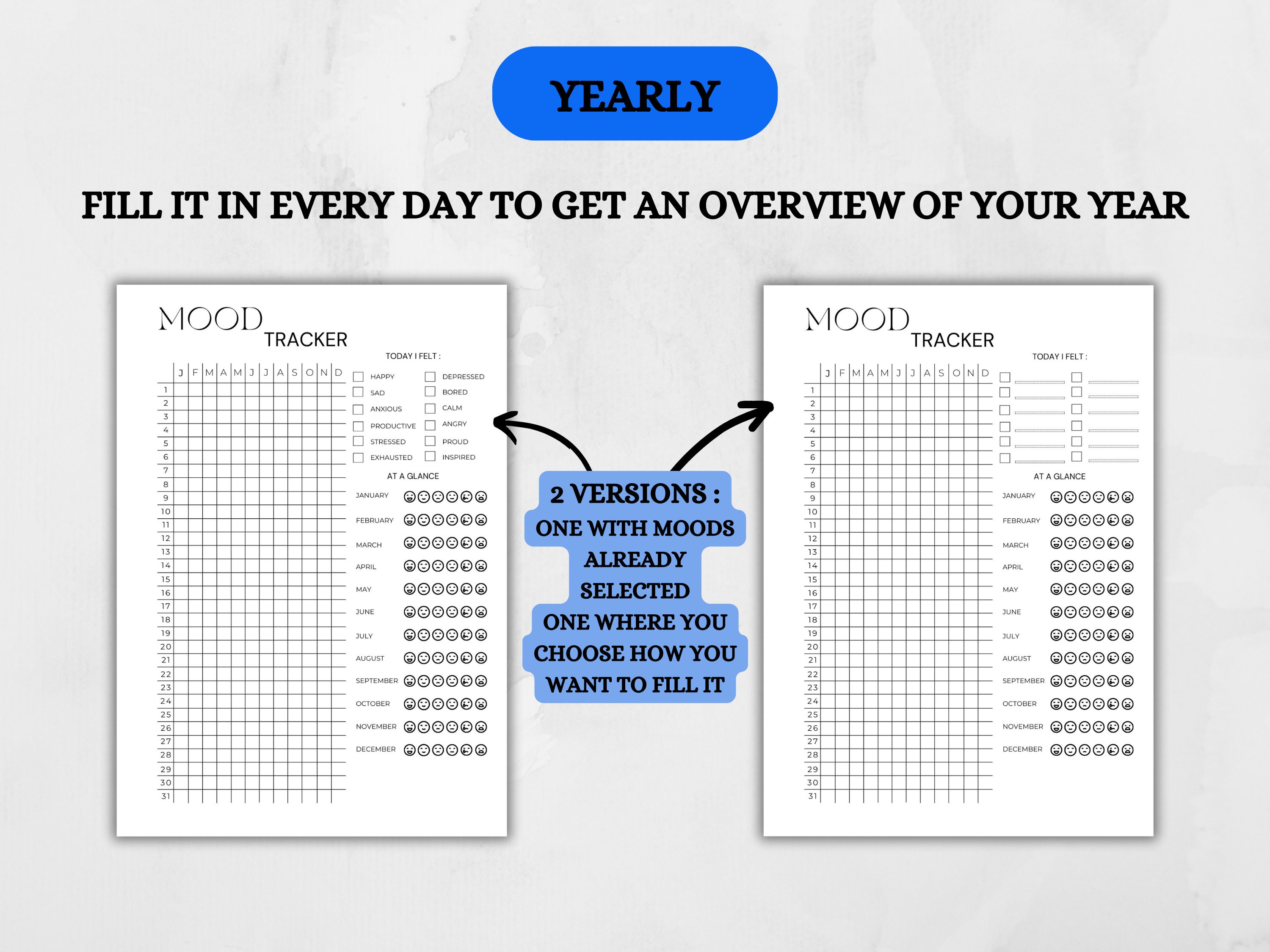 Mood Tracker Printable Kit, Monthly Mood Log, Mood Track Bullet Journal ...