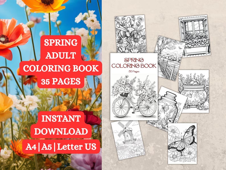 Printable Adult Coloring Book | 35 Spring Coloring Pages | Coloring ...
